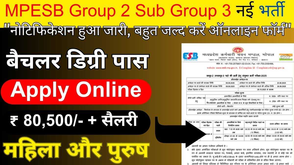 MPESB Group 2 Sub Group 3 New Vacancy 2025 - 339 Post
