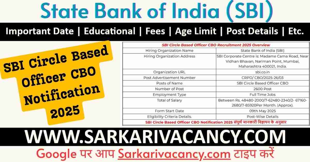 SBI Circle Based Officer CBO Online Form 2025 - Sarkari Job